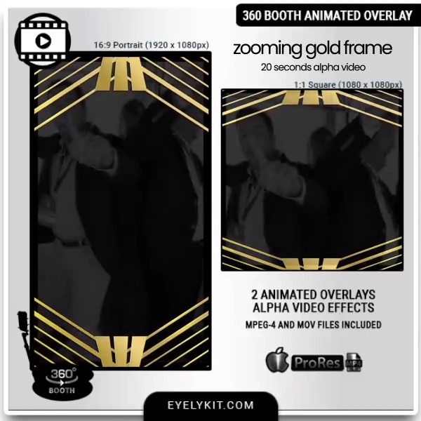 100+ Stunning Zooming Gold Frame 360 Booth Animated Overlay